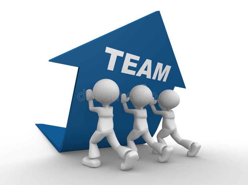 People Pushing Together TEAM Blue Stock Illustration - Illustration of ...