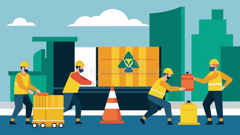 A Team of Dedicated Workers Carefully Loading Nuclear Waste into ...