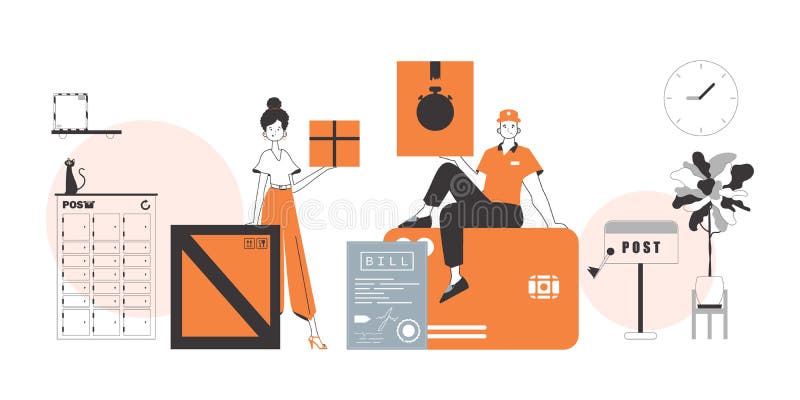Team for the Delivery of Parcels and Cargo. Linear Style. Stock Vector ...