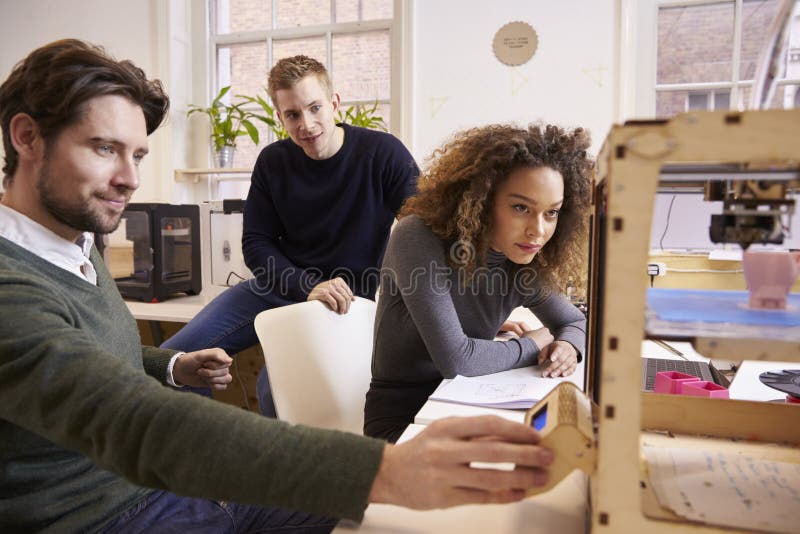 Team of Designers Working with 3D Printer in Design Studio Stock Photo ...