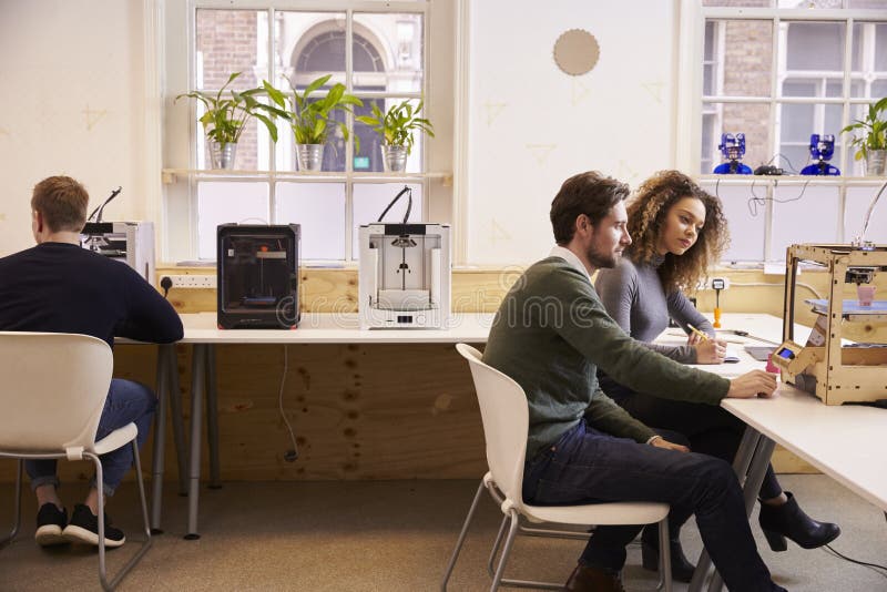 Team of Designers Working with 3D Printer in Design Studio Stock Image ...