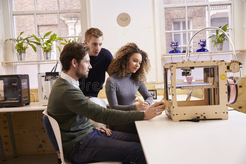 Team of Designers Working with 3D Printer in Design Studio Stock Image ...