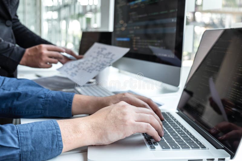 Team Of Developer Programmer Working On Project In Software Development Computer In It Company