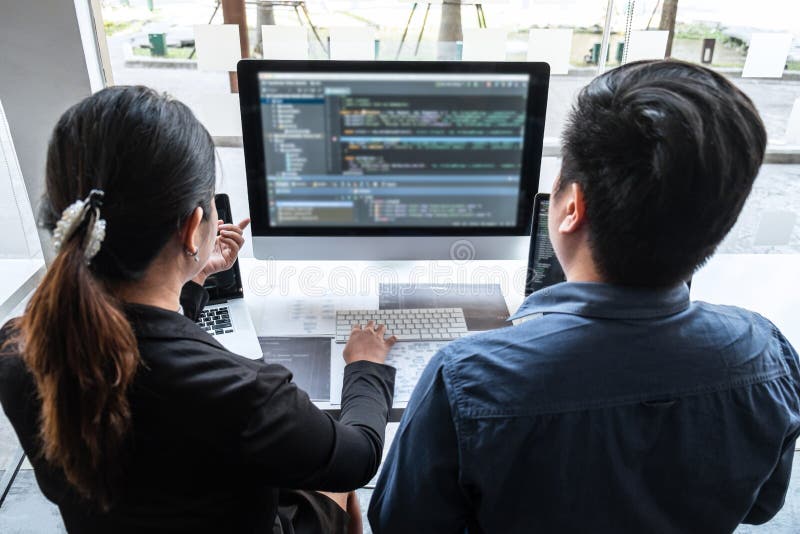 Team of Developer Programmer Working on Project in Software Development Computer in it Company ...