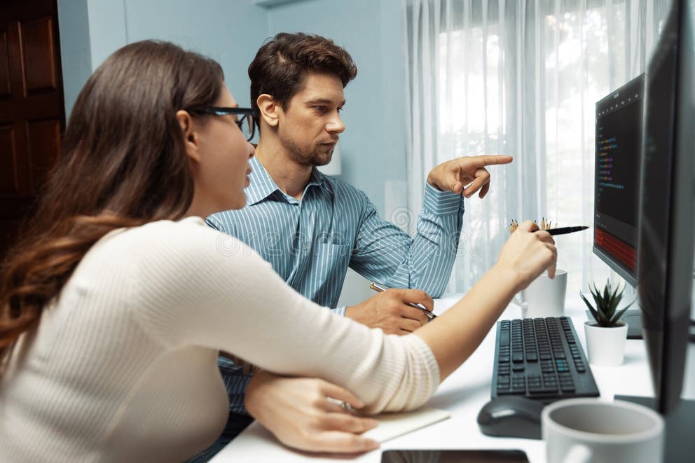 Team Developers Program Thinking Newest Coding Creative Website. Postulate. Stock Image - Image ...