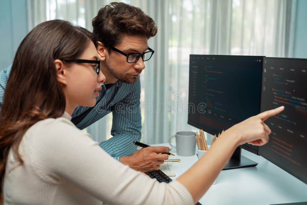 Team Developers Program Thinking Newest Coding Creative Website. Postulate. Stock Image - Image ...