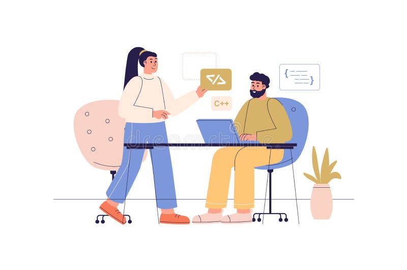 Team Developers Web Concept With People Scene Vector Illustration
