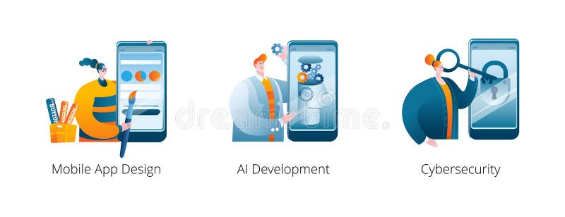The Team is Developing a Mobile Application. Stock Vector ...