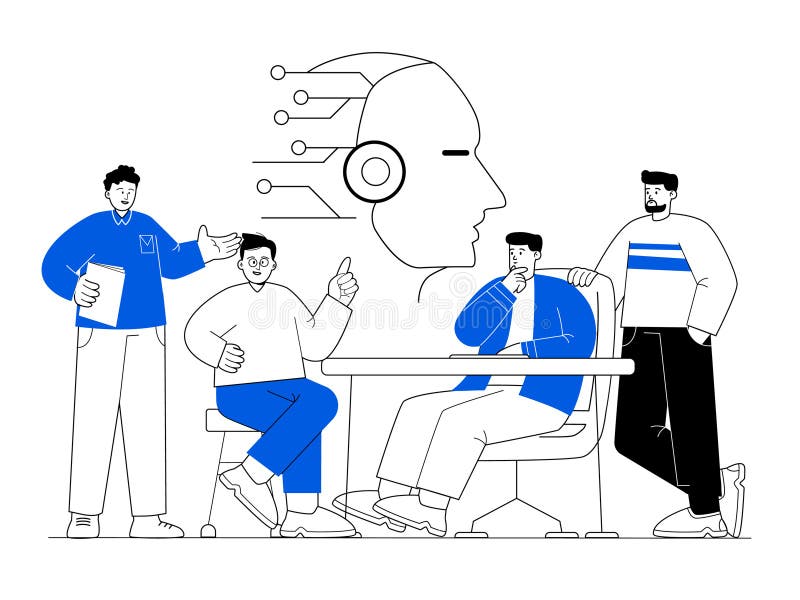 Team Discuss AI Artificial Intelligence Head Robot Illustration of ...