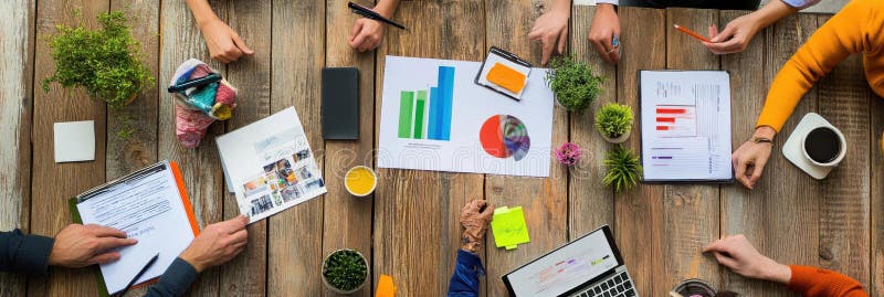 Team Discusses Business Strategy with Charts and Documents on Table ...