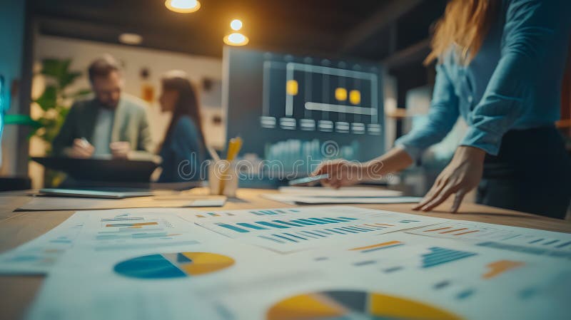 Team Discussing Business Plan with Charts and Project Stock ...