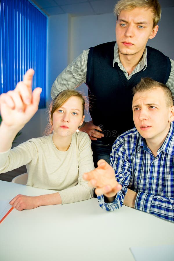 Team discussing ideas stock image. Image of monitor, people - 89678411