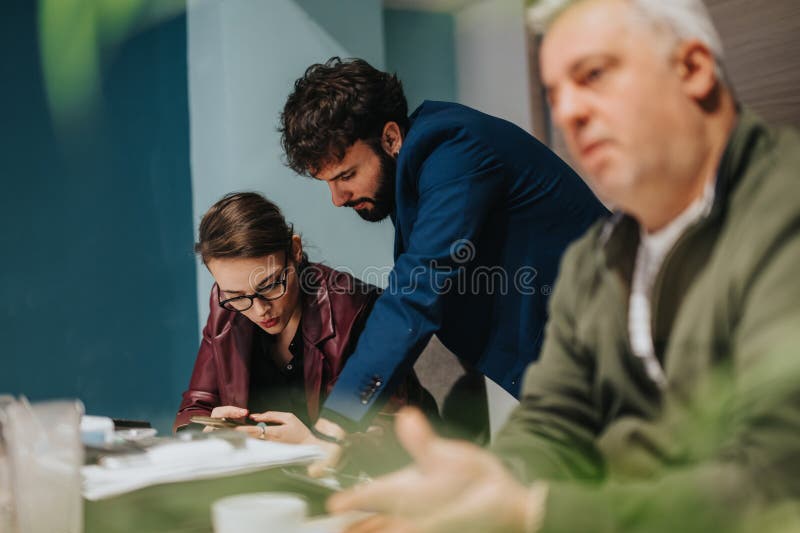 Team Discussing Important Documents during a Collaborative Workplace ...
