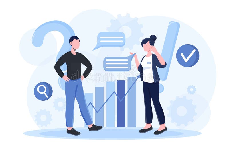 Team Discussion with Data Analysis Chart. Vector Illustration Stock ...