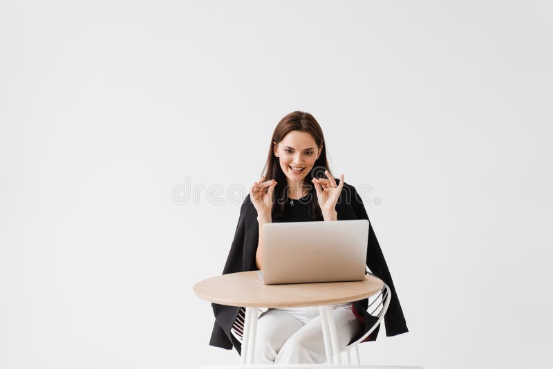 Team Discussion and Problem Solving Remotely. Girl Manager with Laptop ...