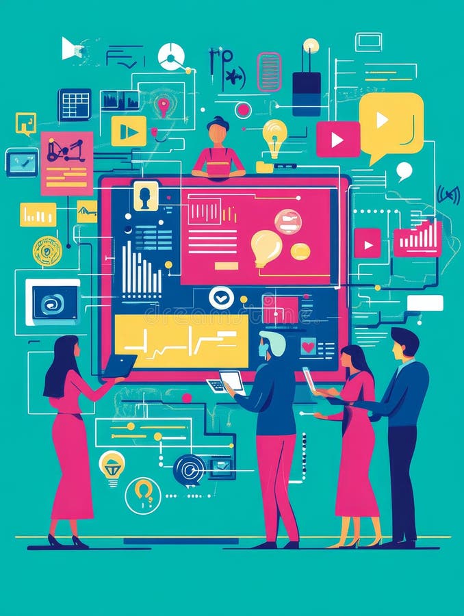 A Team of Diverse Individuals Collaborate Around a Large Screen ...