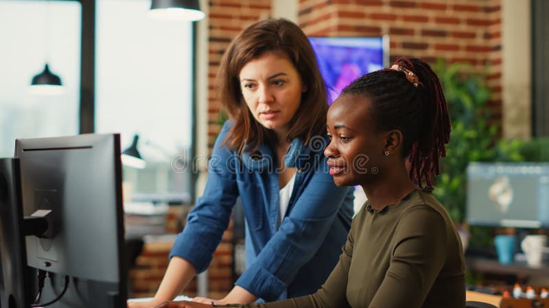 Team of Diverse Office Employees Working on Multi Monitors Stock Image - Image of display, desk ...