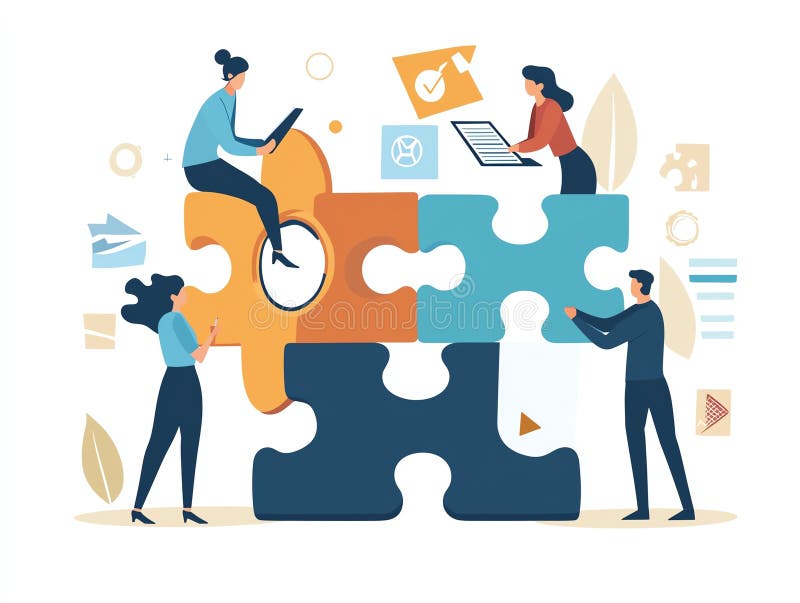 Teamwork Puzzle Solution Collaboration Business People Diverse Concept Illustration - AI ...