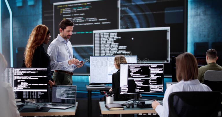 Team of Diverse Software Engineers Coding on Desktop Computers Stock ...