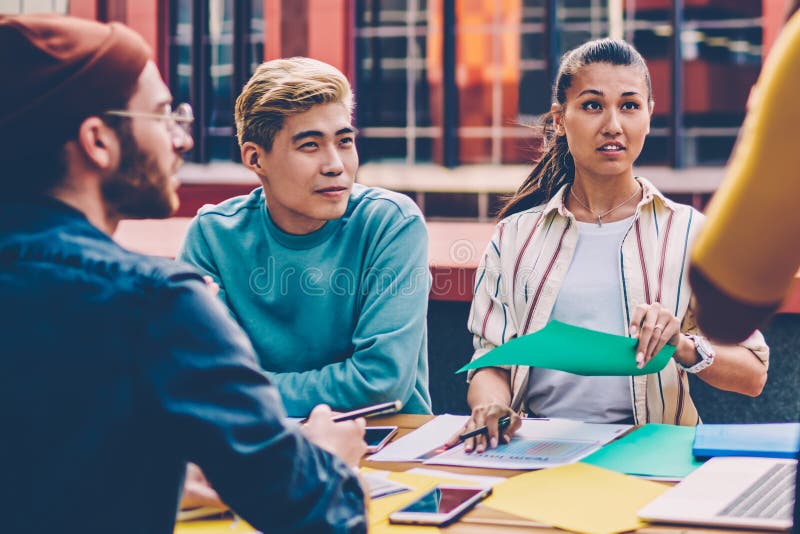 Brainstorming Diverse Colleagues in Hall Stock Image - Image of black ...