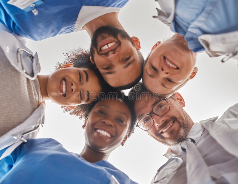 Team, Diversity and Doctors in Circle from Below, Teamwork, Support and ...
