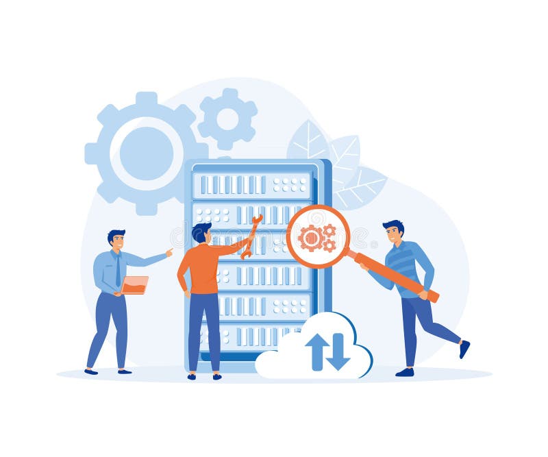 A Team Doing Maintenance and Repairs on a Server Device. Server Admin ...