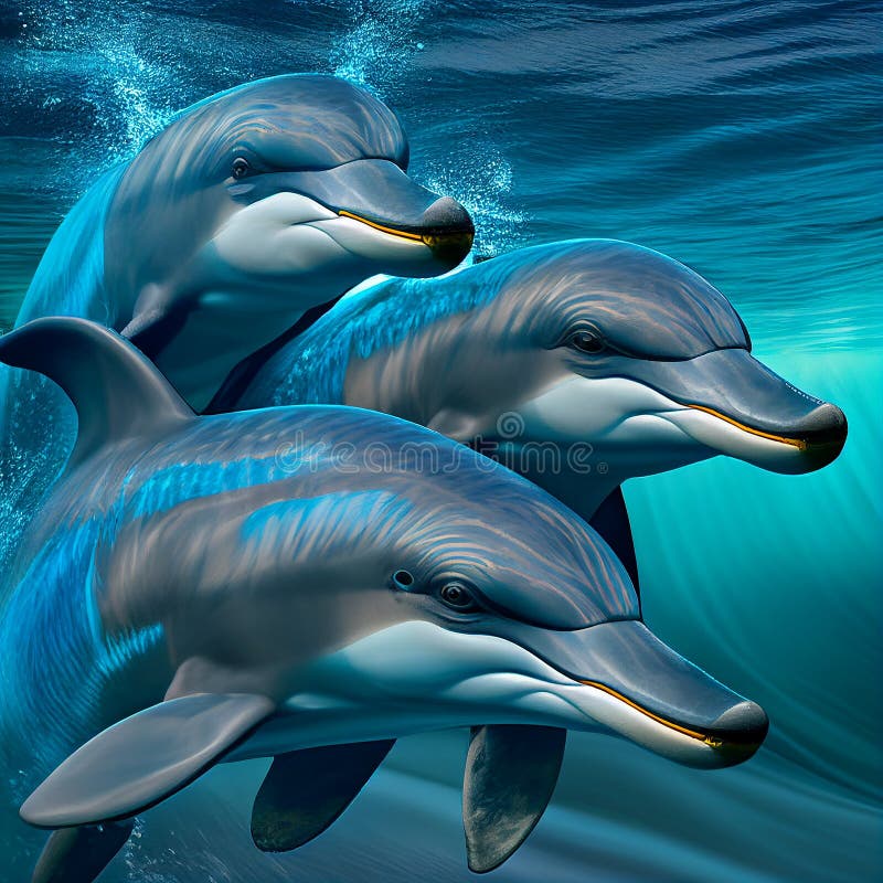 Team of Dolphis Underwater, AI Generated Stock Photo - Image of ...