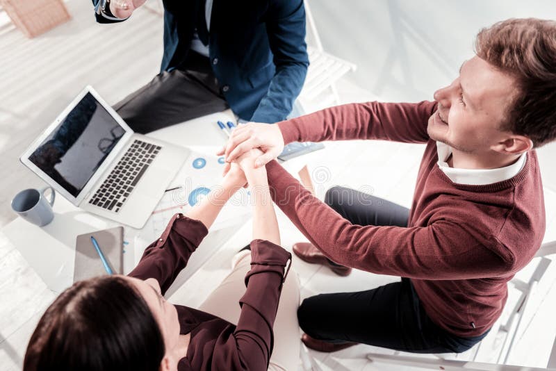 Optimistic Three Colleagues Aiming at Success Stock Image - Image of ...