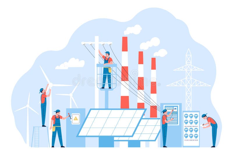 Team Electricity Energy Maintenance, Technician Engineer Working with ...