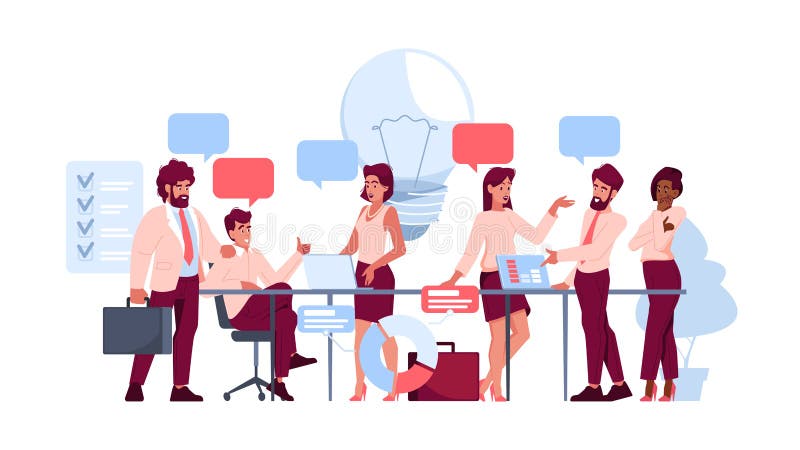 Team of Employees in Office Discussing Work Issues. Brainstorming for ...