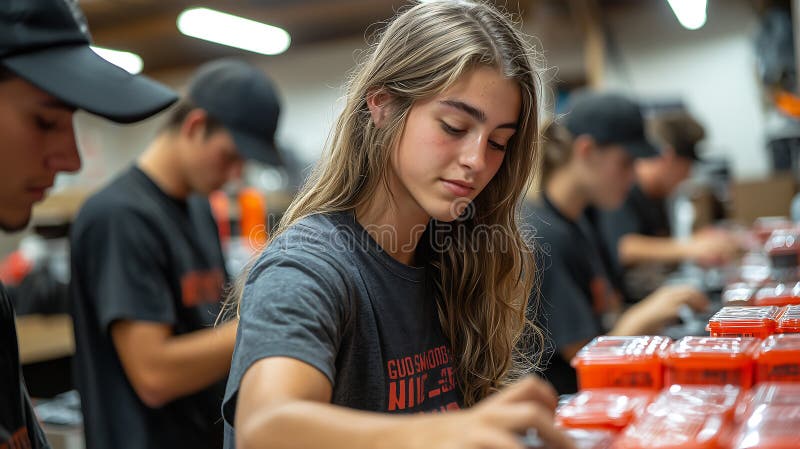 Team of Employees Packing Products in Warehouse, Focused and Efficient ...