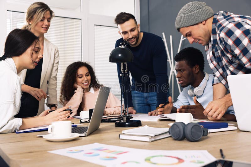 Team of Employees Working Together in Office. Startup Project Stock ...