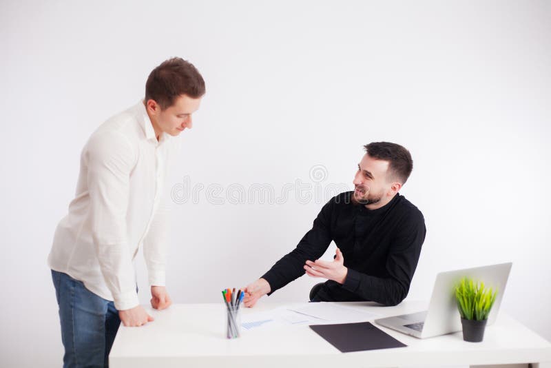 Team of Employees Working Together on Joint Project Stock Photo - Image ...