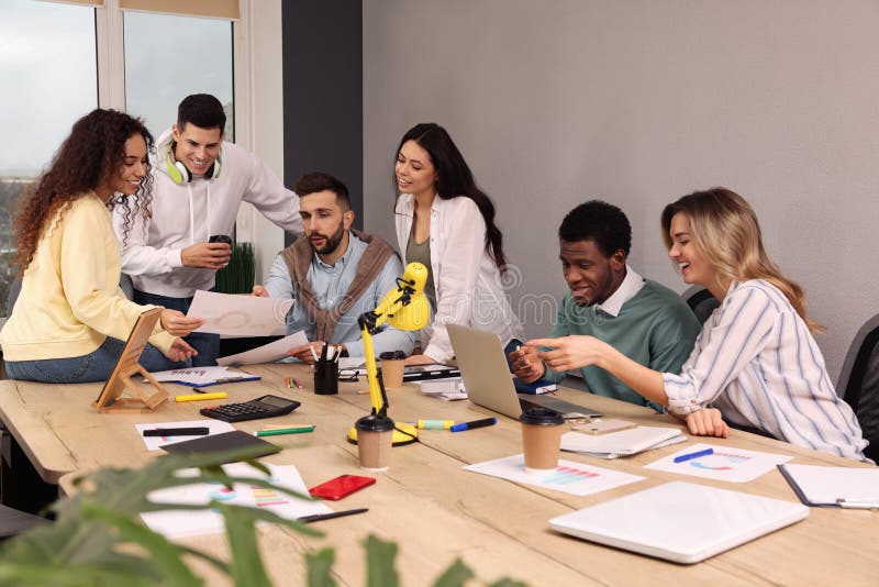 Team of Employees Working Together in Office. Startup Project Stock ...