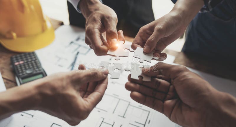 Team of Engineer and Architects Working Join Hands To Build Successful ...