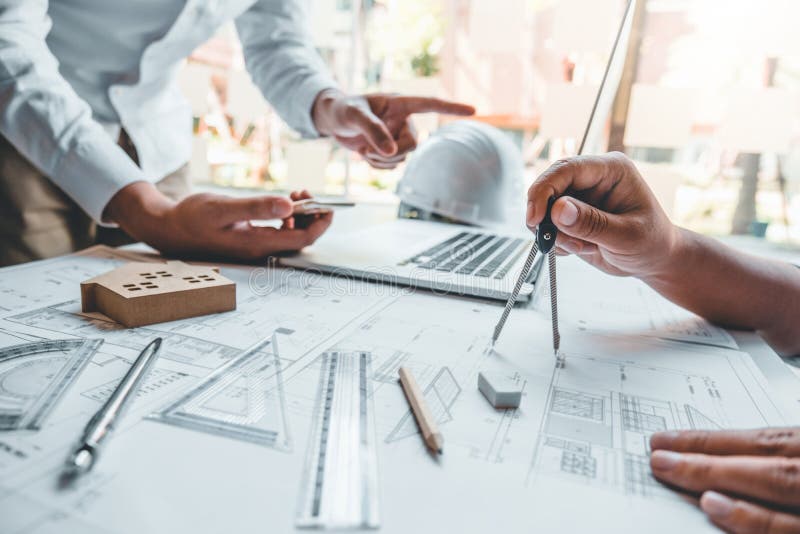 Team Engineer Drawing Graphic Planning and Meeting for Architectural ...