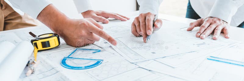 Team Engineer Drawing Graphic Planning and Meeting for Architectural ...
