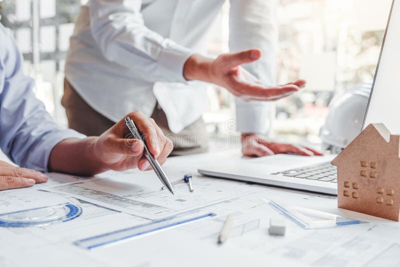 Team Engineer Drawing Graphic Planning and Meeting for Architectural ...