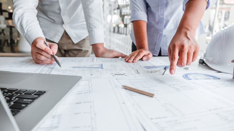 Team Engineer Drawing Graphic Planning and Meeting for Architectural ...