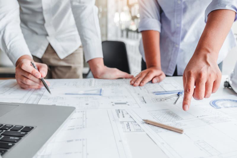 Team Engineer Drawing Graphic Planning and Meeting for Architectural ...