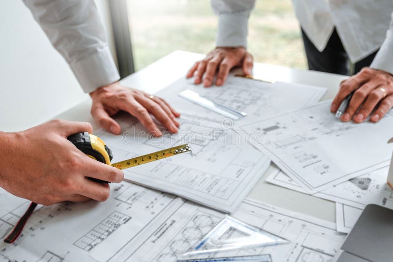 Team Engineer Drawing Graphic Planning and Meeting for Architectural ...