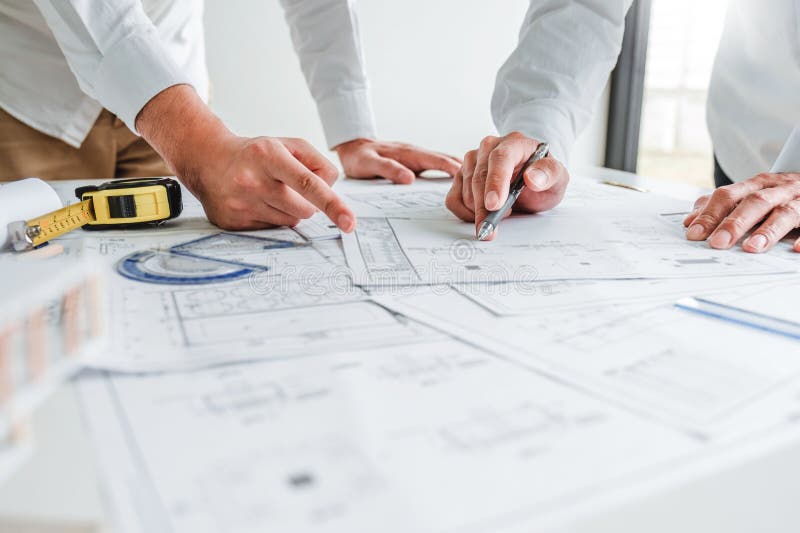 Team Engineer Drawing Graphic Planning and Meeting for Architectural ...