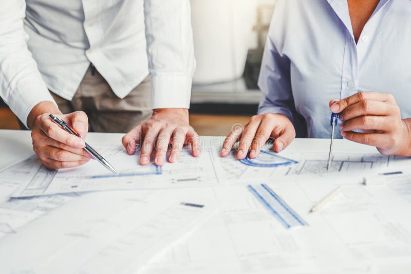 Team Engineer Drawing Graphic Planning and Meeting for Architectural ...