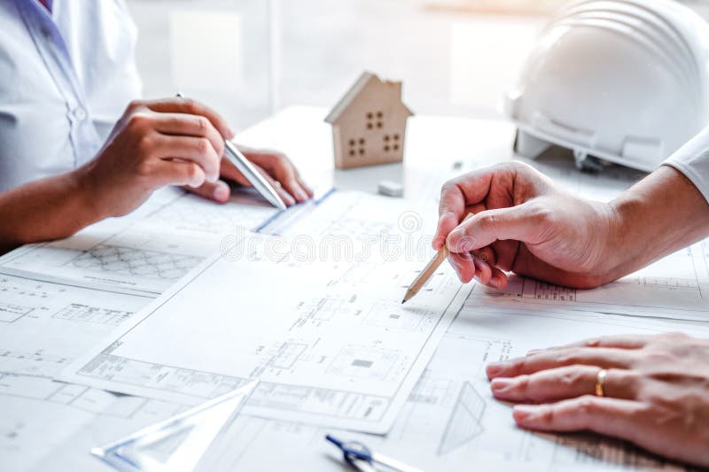 Team Engineer Drawing Graphic Planning and Meeting for Architectural ...