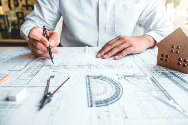 Team Engineer Drawing Graphic Planning and Meeting for Architectural ...