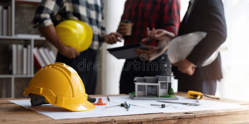 Team Engineer Man Working with Laptop and Inspection for Architectural ...