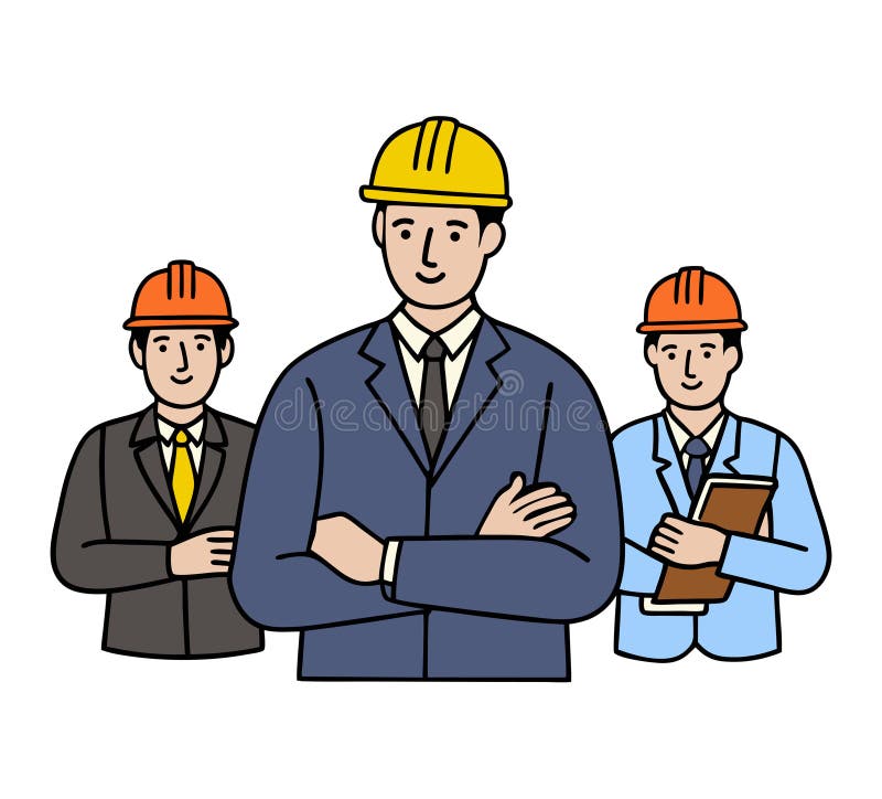 Team of Engineer Professionals in Helmets Stock Vector - Illustration ...