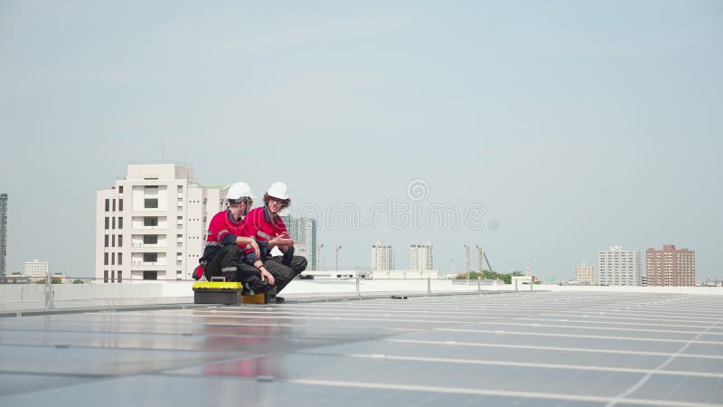 Engineer Working on Rooftop Solar System Stock Image - Image of ...