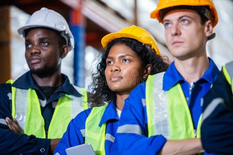 Team Engineering Worker Technician, Workshop Manufacturing, Teamwork in ...