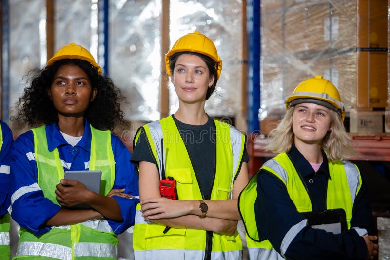 Team Engineering Worker Technician, Workshop Manufacturing, Teamwork in Industry Factory. Group ...